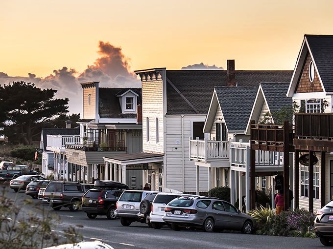 Mendocino's Victorian buildings glow at sunset, proof that Mother Nature understands the importance of good lighting for architecture photos.