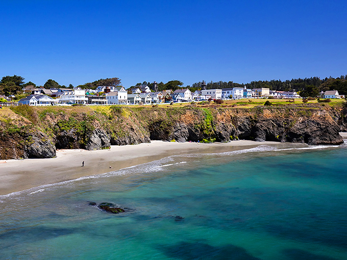 Sunset paints Mendocino's rooftops in golden hues, like nature's own Instagram filter for this coastal village perched above the Pacific.