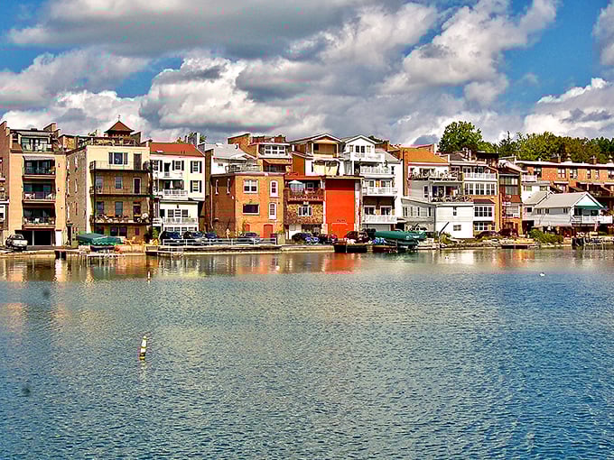 Historic buildings with autumn foliage create that perfect small-town movie set feeling. You half expect Jimmy Stewart to come strolling around the corner.