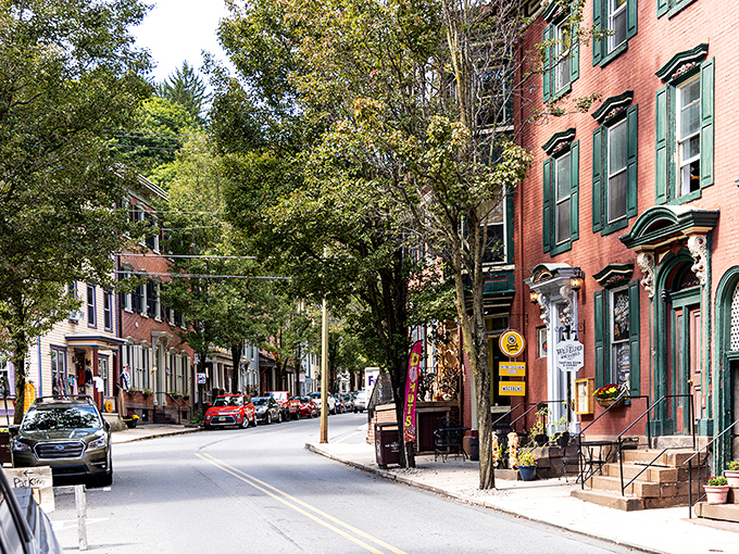 Broadway beckons with its rainbow of Victorian facades, where the clock tower stands sentinel over a street that time politely decided to respect.