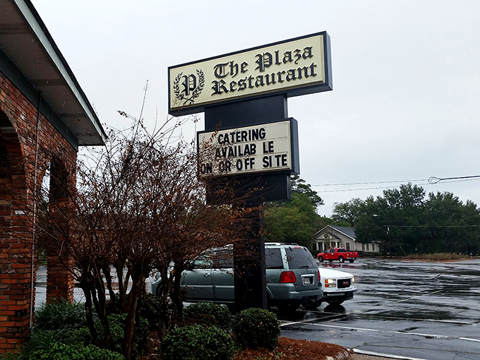 The unassuming brick exterior of The Plaza Restaurant hides culinary treasures within, like finding a diamond in your grandmother's jewelry box.