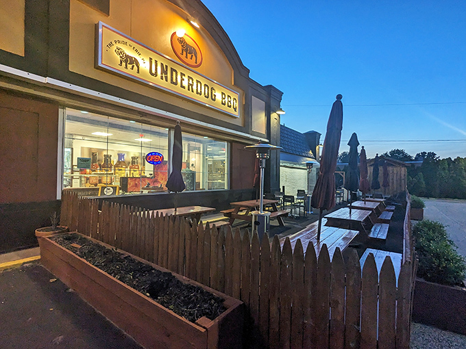 The orange and black facade of Underdog BBQ stands out like a beacon of hope for hungry travelers on West 8th Street in Erie.