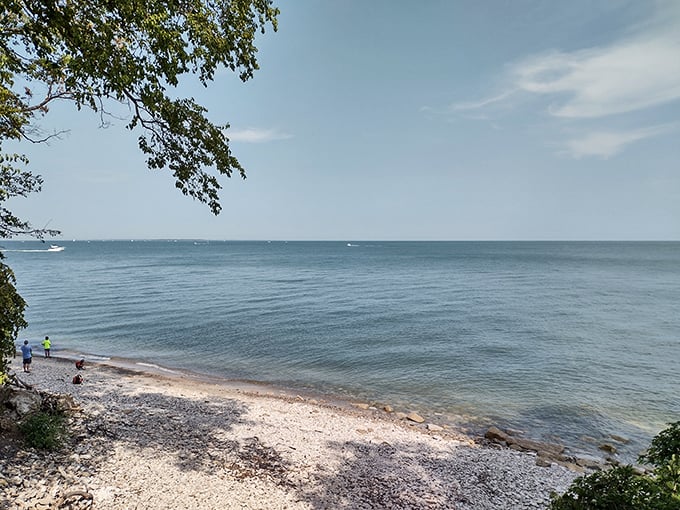 Nature's perfect balancing act: pristine shoreline meets crystal-clear Lake Erie waters along Kelleys Island's untouched beaches. Summer paradise found!