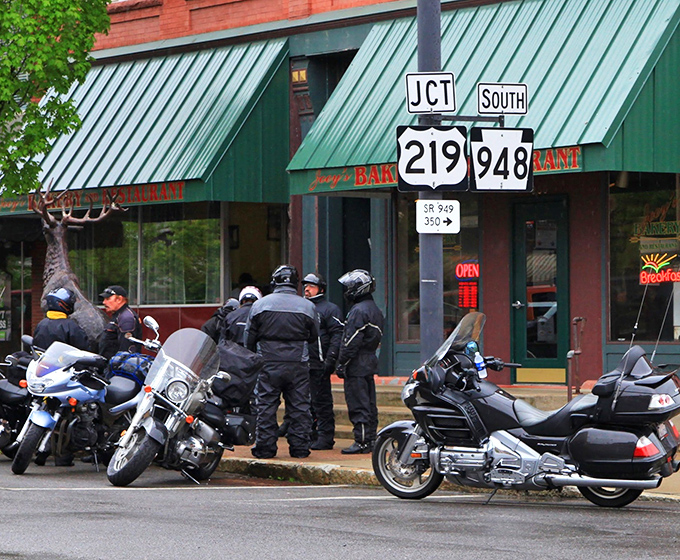 Motorcyclists know where to find good food! Joey's green awning at the junction of Routes 219 and 948 signals you've arrived at Ridgway's culinary landmark.