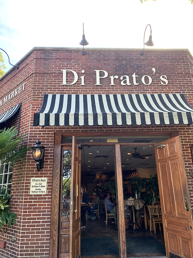 Welcome to sandwich paradise! DiPrato's brick exterior and striped awning promise a feast for the senses within.