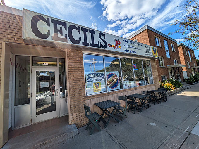Cecil's iconic storefront stands as a beacon of deliciousness in St. Paul's Highland Park neighborhood, promising authentic deli treasures inside.