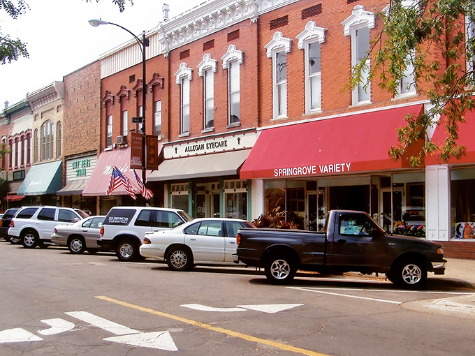 Historic brick buildings line Allegan's downtown, where time seems to slow down just enough to let you appreciate the architectural details that modern strip malls forgot.