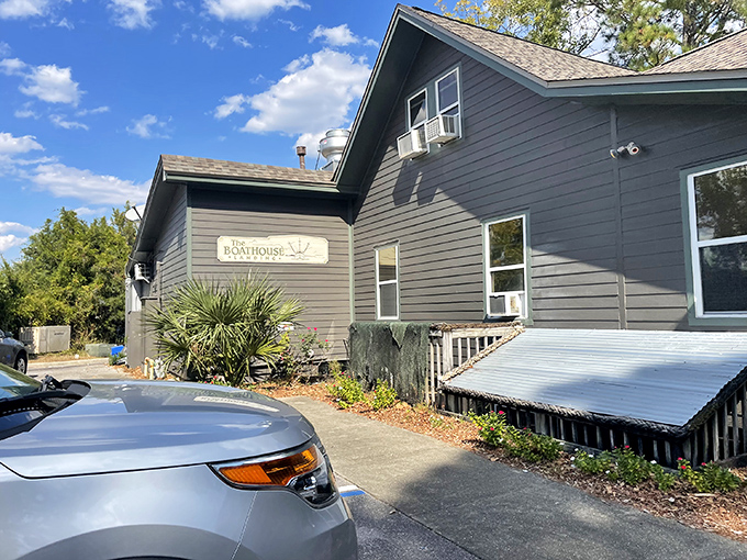 The unassuming exterior of The Boathouse Landing hides culinary treasures within. Like finding a pearl in an oyster, the real magic happens once you step inside.