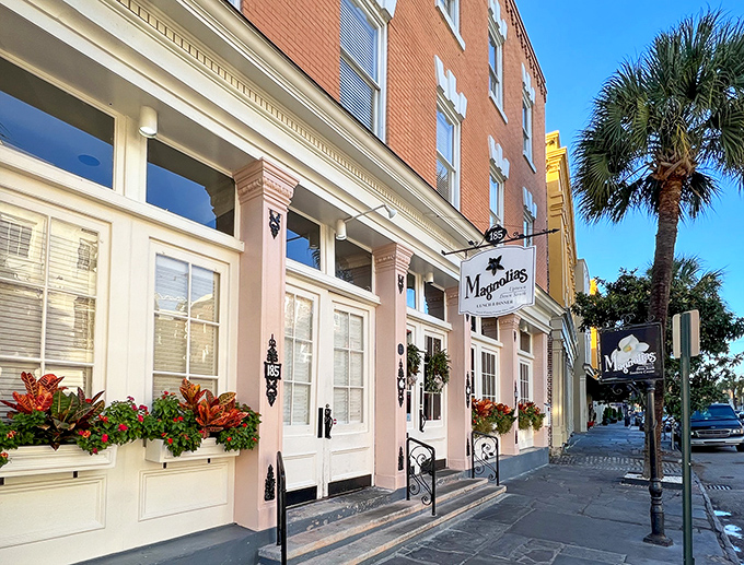 Magnolias' pink fa&ccedil;ade stands like Charleston's culinary equivalent of a Southern belle&mdash;graceful, inviting, and hiding delicious secrets behind those elegant windows.