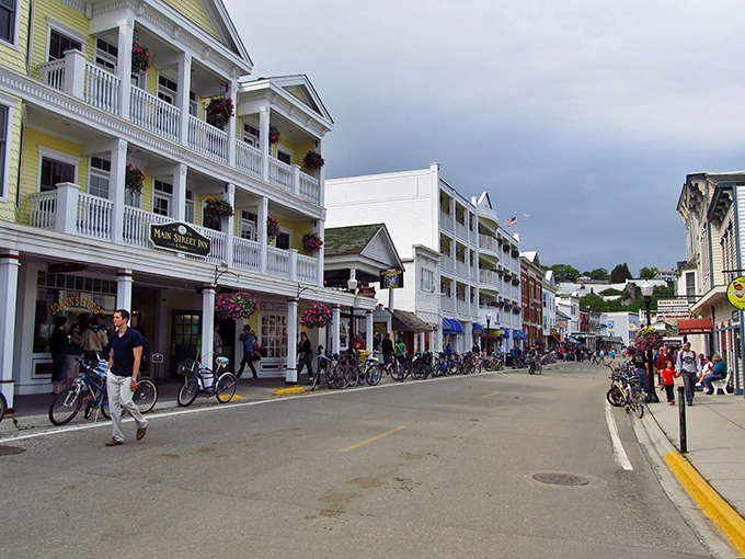 Main Street on Mackinac Island looks like a movie set, but it's gloriously real&mdash;complete with Victorian charm and not a single car in sight.
