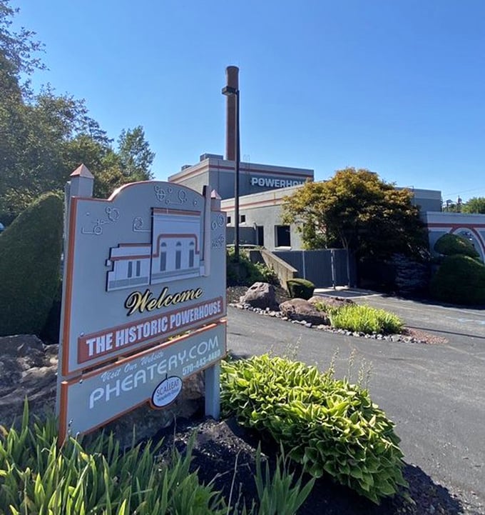 The iconic smokestack stands sentinel over this former electric plant, now generating culinary power instead of the electrical kind.