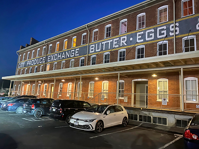 History meets hunger at the City Produce Exchange building, where "BUTTER&bull;EGGS" signage reminds you of simpler times while promising sophisticated flavors inside.