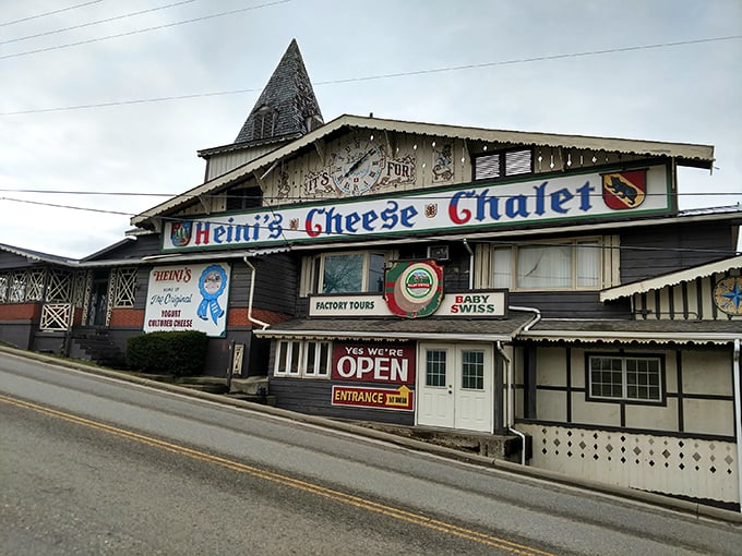 The Swiss chalet-style facade of Heini's stands proudly against the Ohio sky, like a dairy-lover's Disneyland beckoning cheese pilgrims from miles around.