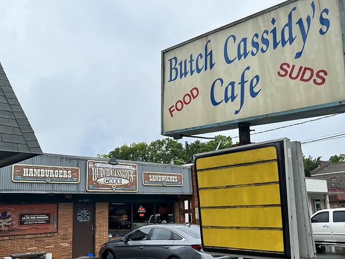 The sign says "FOOD SUDS" but what it really means is "life-changing burgers ahead." No fancy frills, just the promise of greatness.