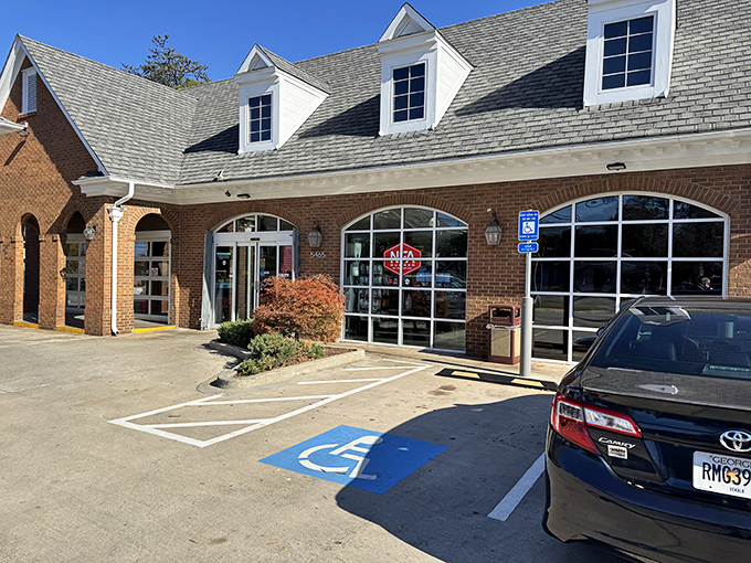 Hiding in plain sight! This unassuming Chevron gas station in Dunwoody houses one of Georgia's most celebrated burger joints, proving great food doesn't need fancy digs.