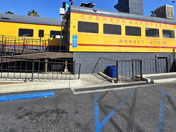 The sunshine-yellow train car of Carney's stands proudly on Sunset Strip, a stationary locomotive that serves up movingly good food.