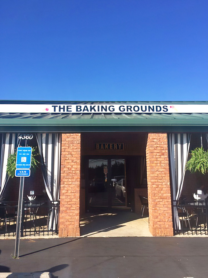 The green awning and hanging ferns at The Baking Grounds beckon like an old friend waving you in for coffee and gossip.