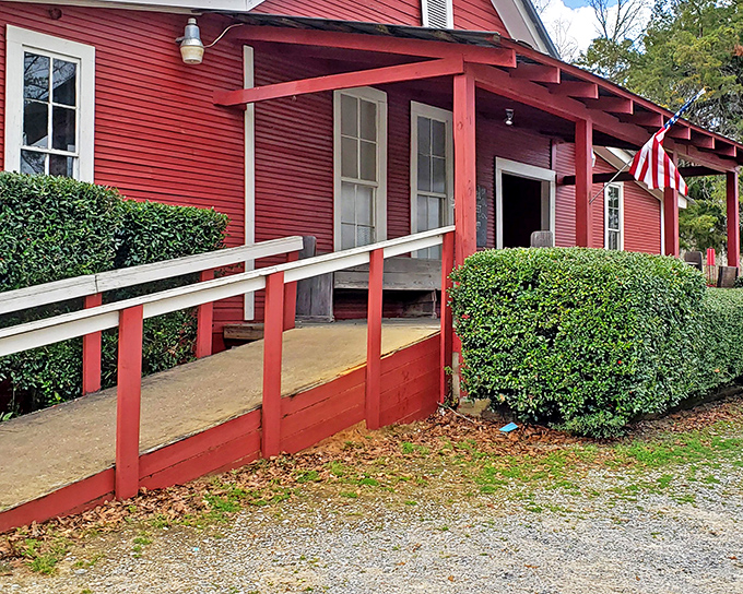 The little red schoolhouse that became a culinary institution stands proudly in Grady, complete with patriotic bunting and a gravel parking lot that's always full at lunchtime.