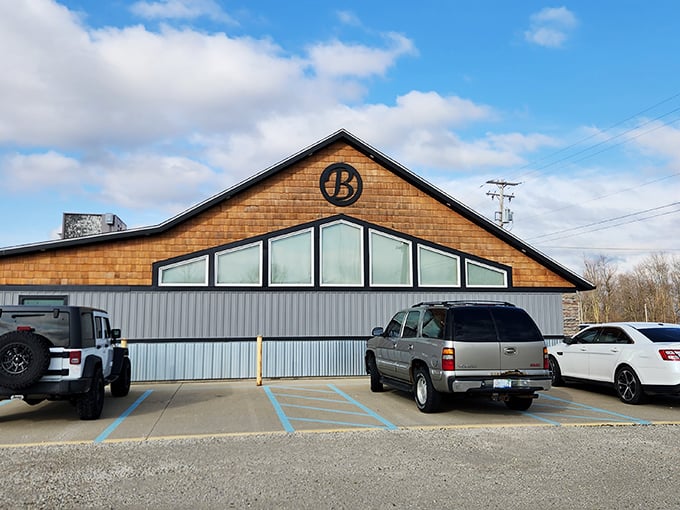 The unassuming exterior of Bill's Steak House hides culinary treasures within, like a wooden jewelry box protecting Michigan's finest walleye.