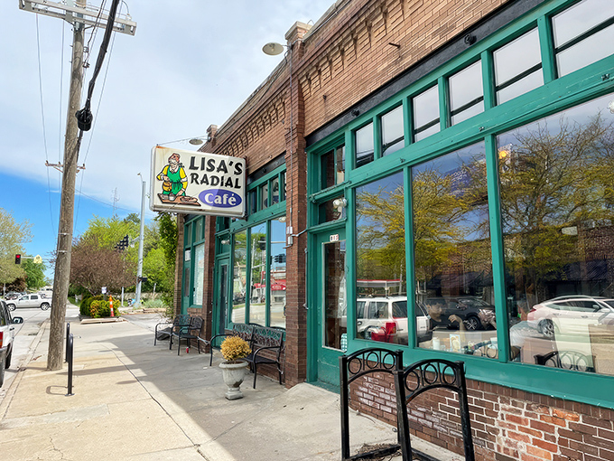 The unassuming brick exterior of Lisa's Radial Cafe hides Omaha's breakfast temple. That green-and-white awning might as well be a superhero cape.