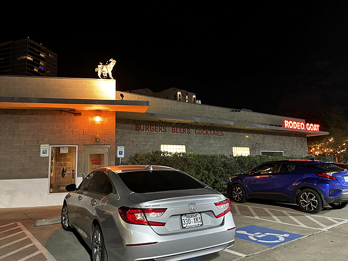 The unassuming exterior of Rodeo Goat hides culinary treasures within. Like a book you can't judge by its cover, this concrete building houses burger perfection.