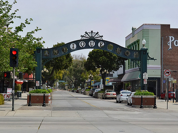 The historic Fox Theater stands sentinel over Pomona's downtown, a gleaming Art Deco beacon guiding treasure hunters to nearby antiquing adventures.