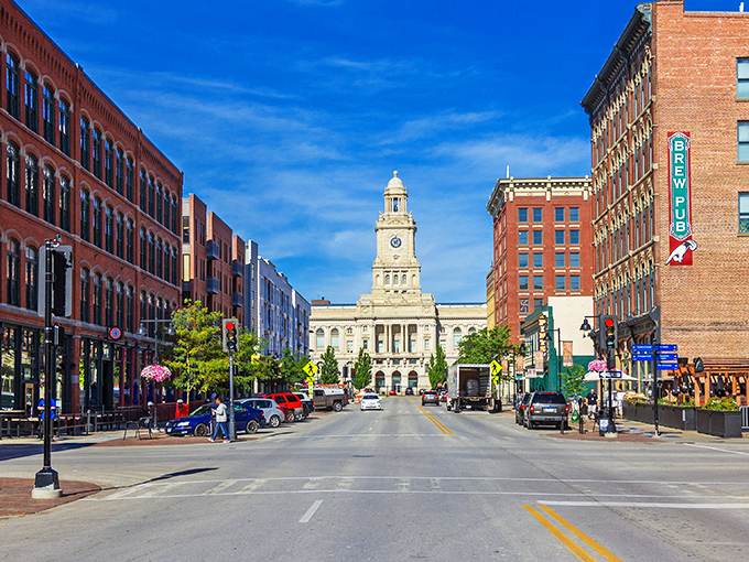 Downtown Des Moines stretches before you like a modest Midwest Manhattan, where rush hour means three cars at a stoplight instead of three hundred.