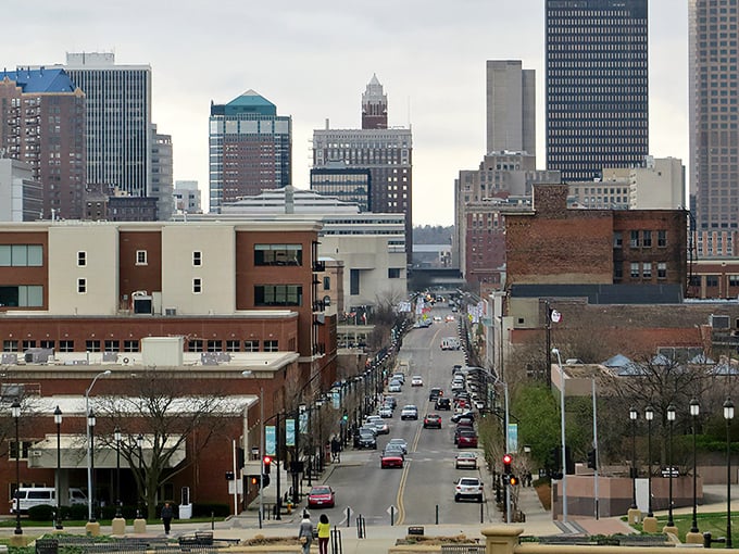 Downtown Des Moines stretches before you like a modest Midwest Manhattan, where rush hour means three cars at a stoplight instead of three hundred.