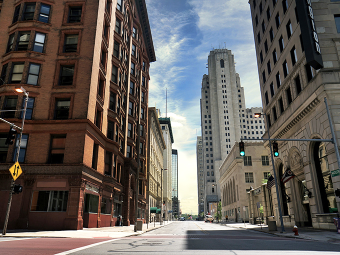 Toledo's downtown skyline offers architectural eye candy with historic brick buildings standing proudly alongside sleek modern towers. The Glass City's urban core tells a story of resilience and reinvention.