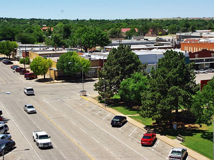 Alva's downtown stretches out under the Oklahoma sky, where wide streets and ample parking feel like luxuries from a bygone era.