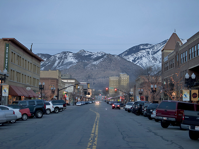 Historic brick buildings line Ogden's 25th Street, where yesterday's railroad boom meets today's culinary renaissance. The mountains are calling from just beyond.