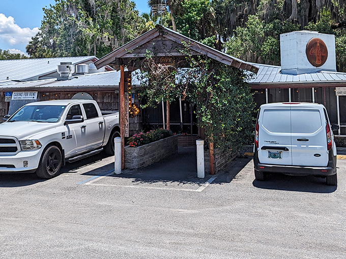 Welcome to Florida's time machine! The Yearling's rustic exterior promises an adventure where your GPS signal might vanish, but your appetite won't.