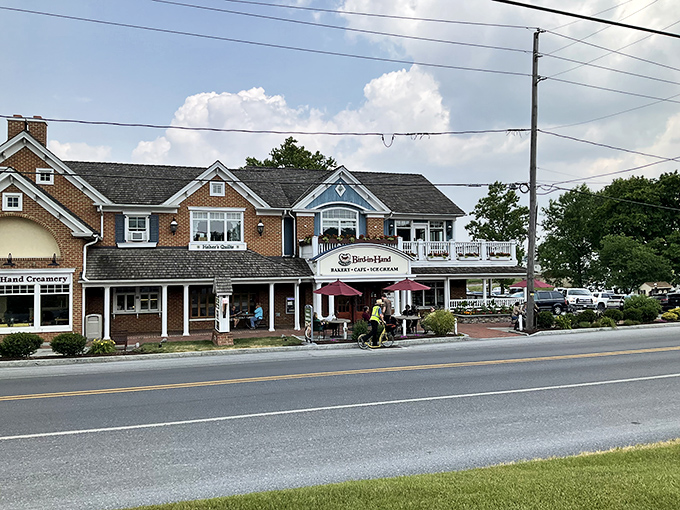 Flower power meets baking brilliance! The charming exterior of Bird-in-Hand Bakery blooms with hanging baskets that practically scream "Come in, calories don't count in Lancaster County!"