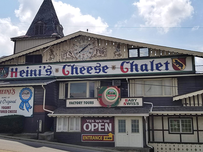 The Swiss chalet-style facade of Heini's stands proudly against the Ohio sky, like a dairy-lover's Disneyland beckoning cheese pilgrims from miles around.