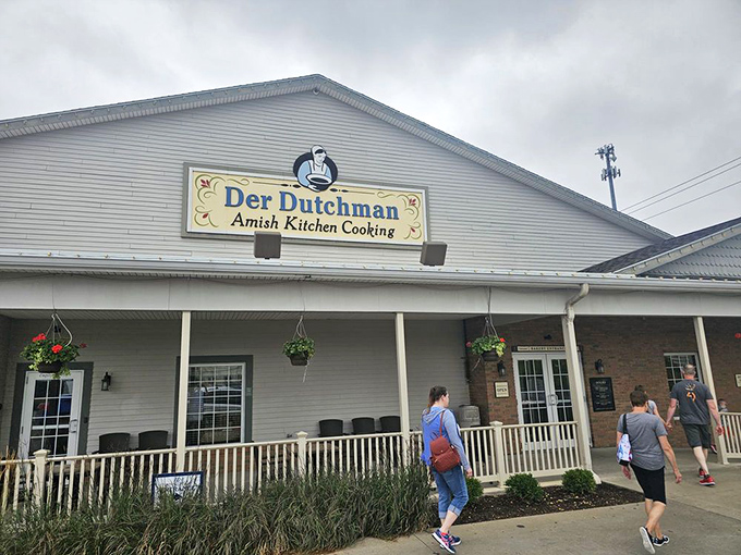 The welcoming facade of Der Dutchman stands like a beacon of comfort food, promising Amish cooking that's worth the journey to Walnut Creek.