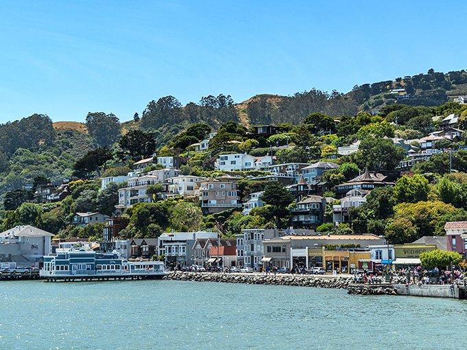 Sausalito unfolds like a Mediterranean daydream, with hillside homes cascading toward the bay and sailboats dotting the water like confetti at a nautical parade.