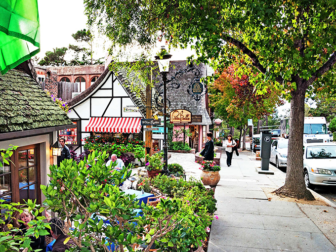 Tudor-style cottages huddle together like old friends sharing secrets over afternoon tea.