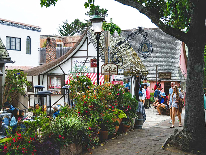 Tudor-style cottages huddle together like old friends sharing secrets over afternoon tea.