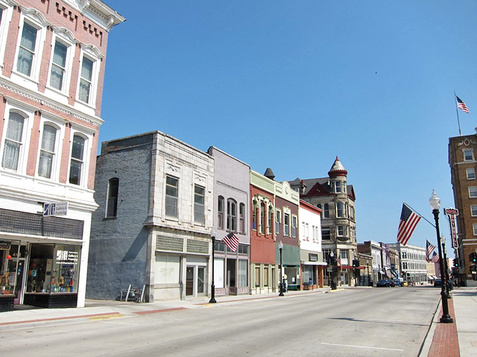 Downtown Sedalia's architectural time capsule, where the iconic Hotel Bothwell stands sentinel over streets that haven't surrendered to cookie-cutter modernization.