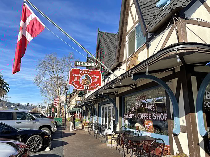 The fairytale facade of Olsen's Danish Village Bakery welcomes visitors with its half-timbered charm and thatched roof. Denmark called&mdash;it wants its architecture back!
