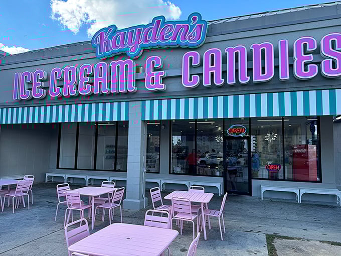 The neon glow of Kayden's at night is like a lighthouse for sweet-toothed sailors navigating the hunger seas of Orange Beach.