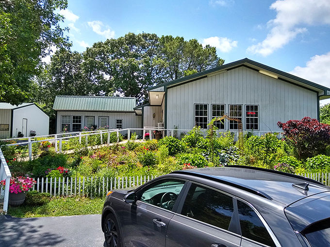 A garden path to paradise! The unassuming exterior of Martin Greer's Candies hides a wonderland of sweetness that awaits beyond those flower-lined walkways.