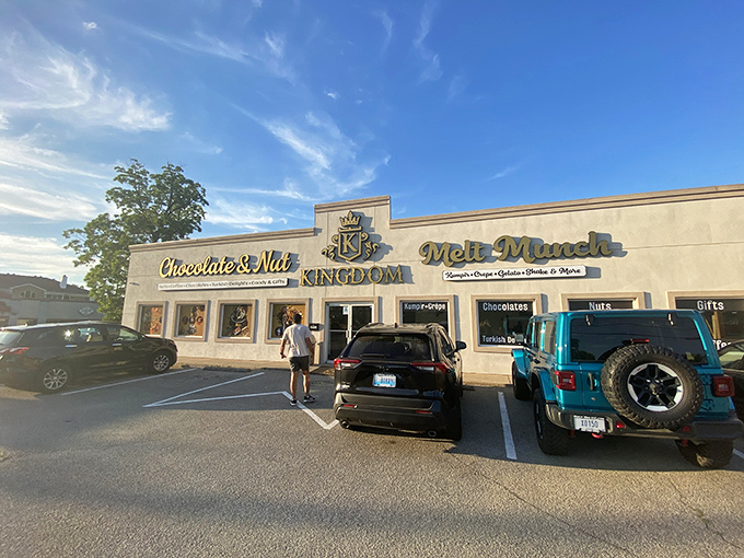 The royal treatment begins before you even step inside. Chocolate & Nut Kingdom's golden crown logo promises a majestic experience for your taste buds.