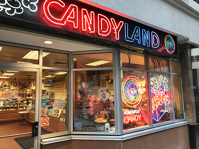 The iconic Candyland storefront beckons with its rainbow-hued sign &ndash; a portal to childhood that's been tempting Minneapolis sweet tooths since 1932.