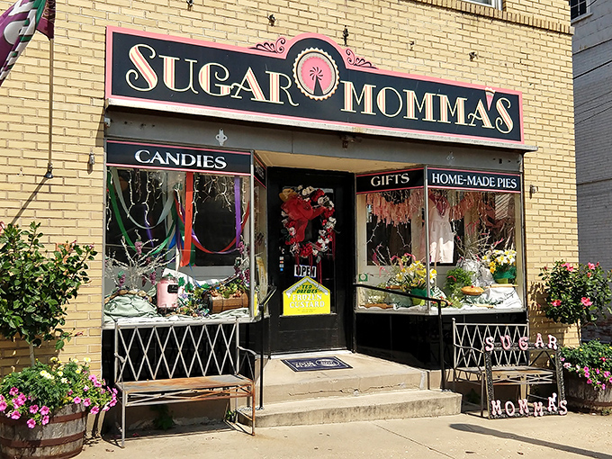 The pink and black storefront of Sugar Momma's beckons like a beacon of sweetness on Hermann's historic East 1st Street, promising sugary treasures within.