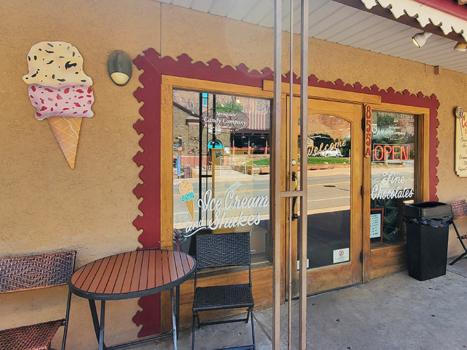 Where red rock majesty meets sweet tooth paradise. Springdale Candy Company's charming storefront sits perfectly framed by Zion's towering cliffs.