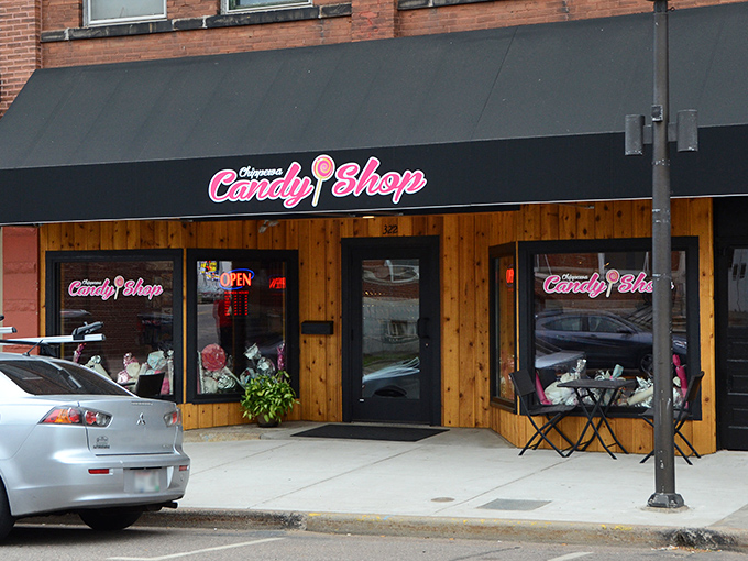 The wooden facade and pink neon sign of Chippewa Candy Shop beckon like a sweet siren call to your inner child.