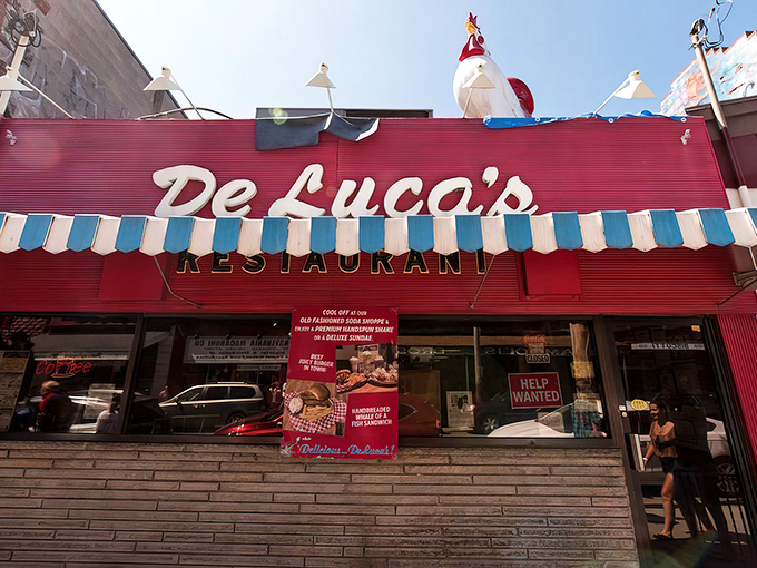 The unmistakable red awning of DeLuca's welcomes hungry pilgrims to this Strip District institution. Breakfast paradise awaits!