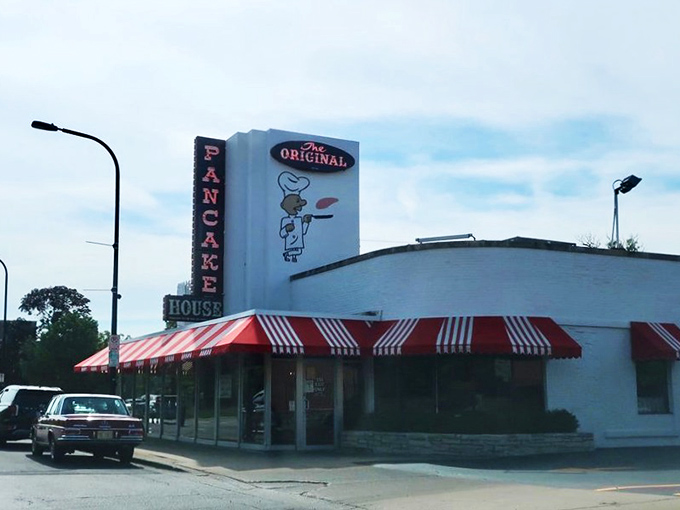 That iconic red and white awning isn't just decoration&mdash;it's a beacon calling breakfast lovers home to pancake paradise in Wilmette.