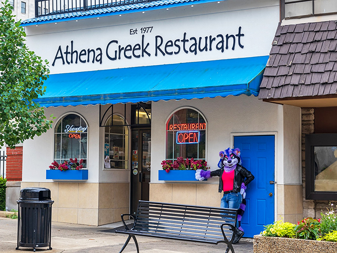 The iconic blue awning of Athena Greek Restaurant has been a Mansfield landmark since 1977, beckoning hungry Ohioans with Mediterranean promises.
